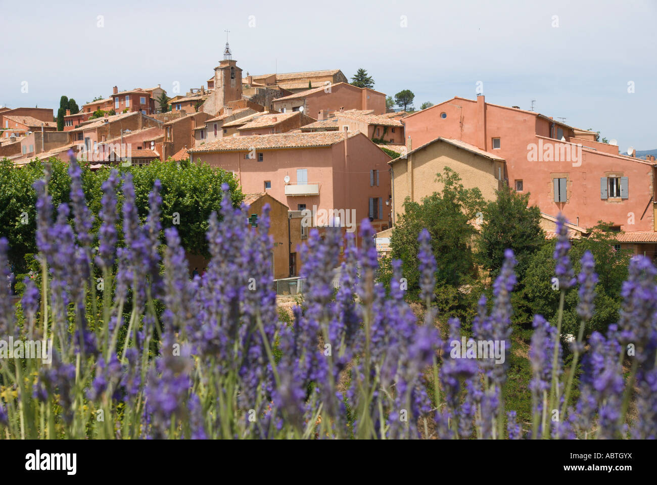 Roussillon Luberon Provence France red rock hill village view of the ...
