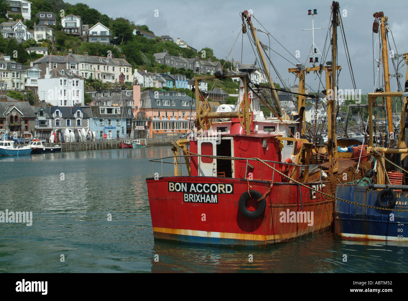 The Fishing Harbour Town of West Looe with Trawlers and Boats Cornwall ...