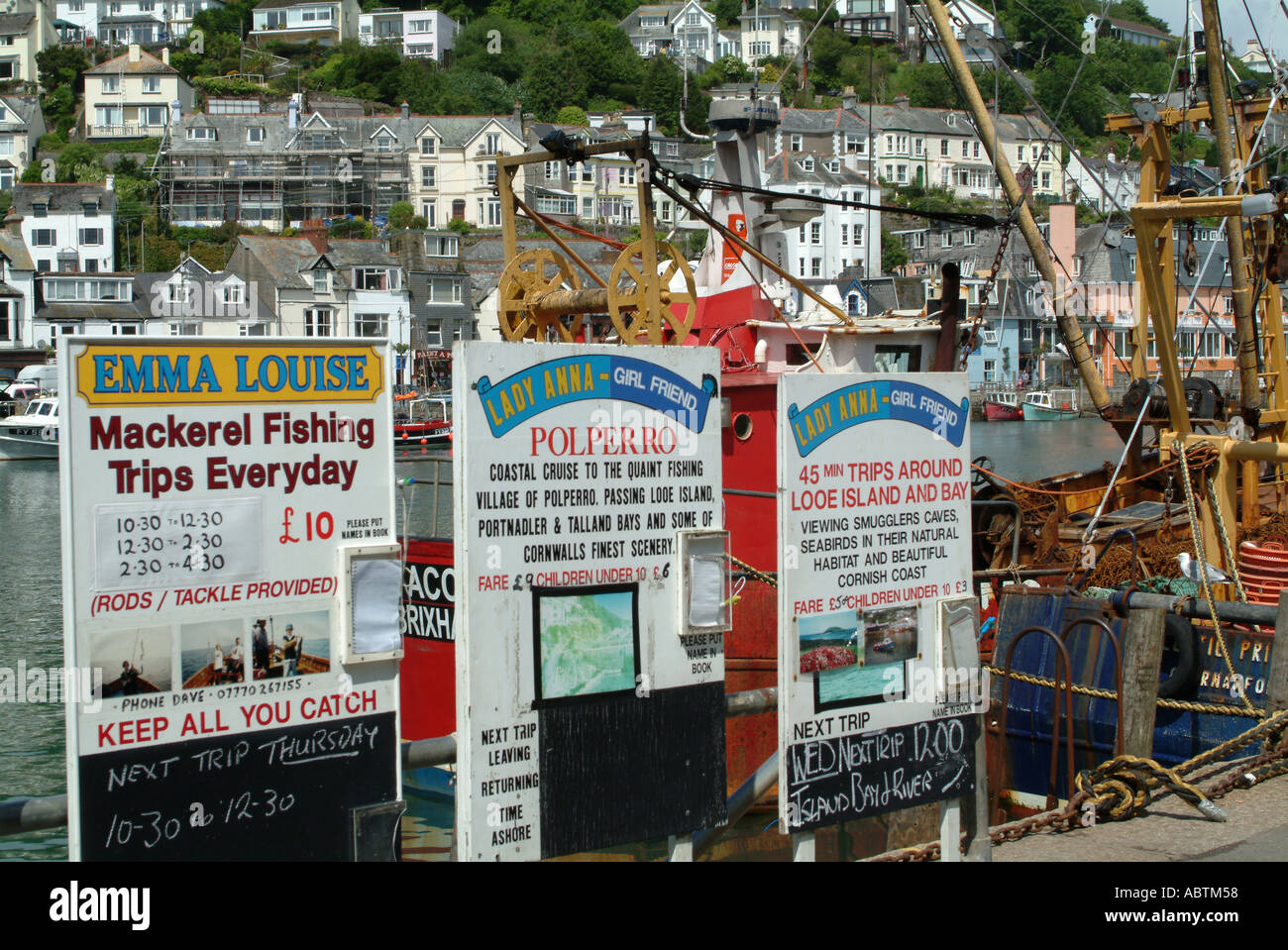 Boat Trip Signs at Resort Town of Looe in Cornwall England United ...