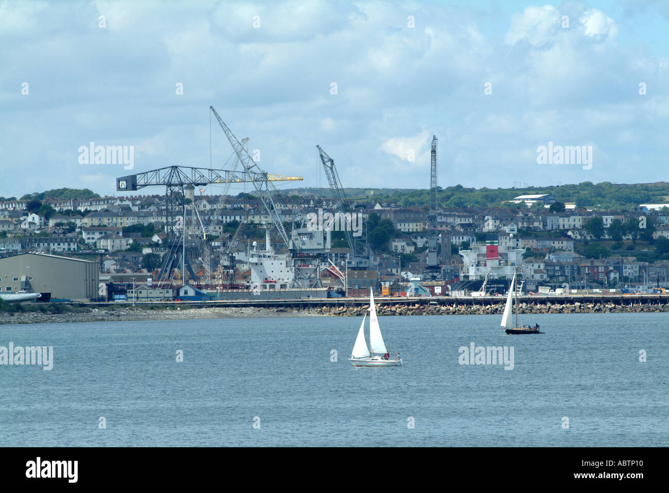 Harbour Town of Falmouth Cornwall with Ships in Dockyard, Cranes and ...