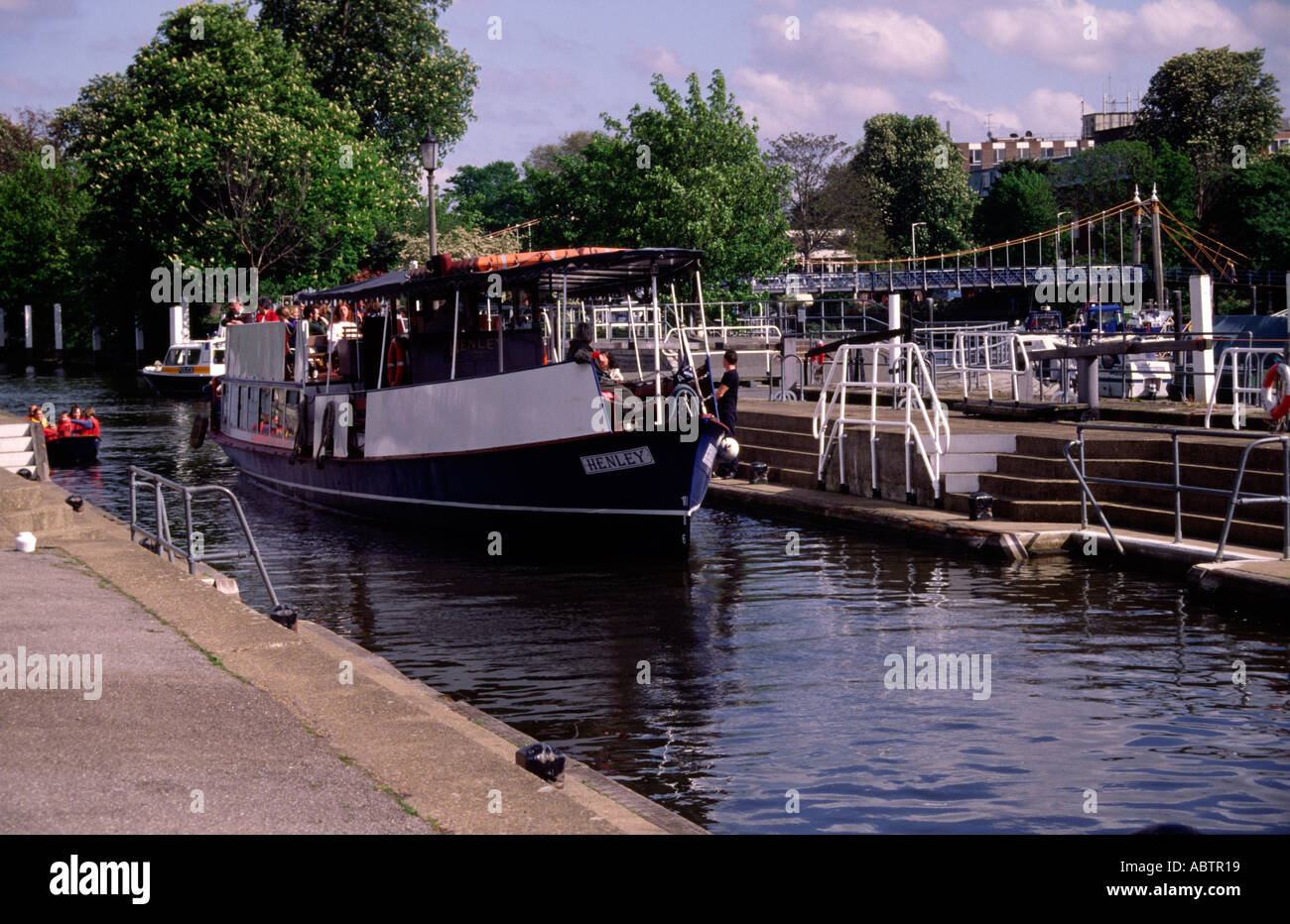 Tourist boat in Teddington Lock on the River Thames Middlesex England ...