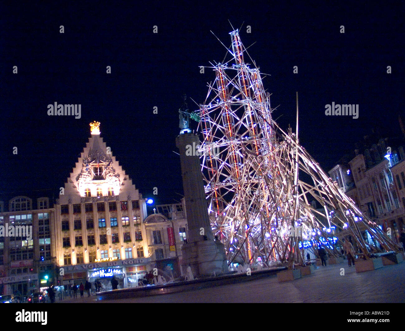 Lille 2004 City of Culture night time illuminations Stock Photo - Alamy