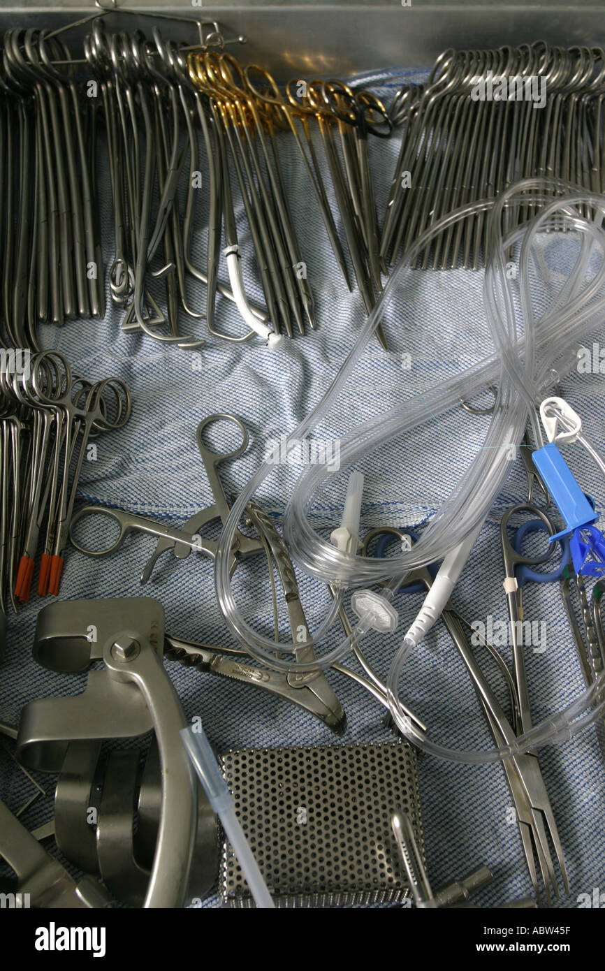 Surgical equipment in an operating theatre, London Hospital, UK Stock ...