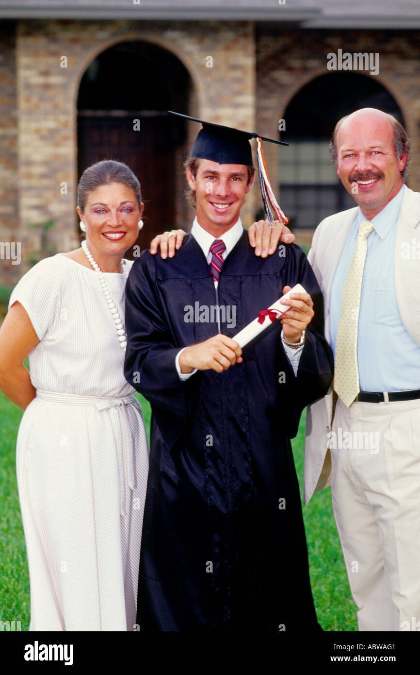 Student graduating from high school with celebration at home with ...