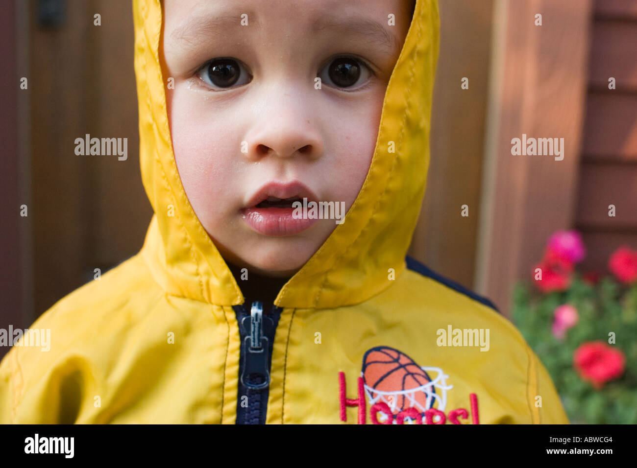 Cold Little Boy Stares with Large Eyes in Wonderment Stock Photo - Alamy