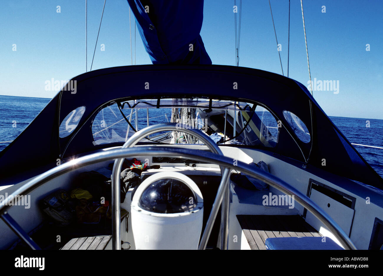 Helm of oyster sailboat Stock Photo - Alamy