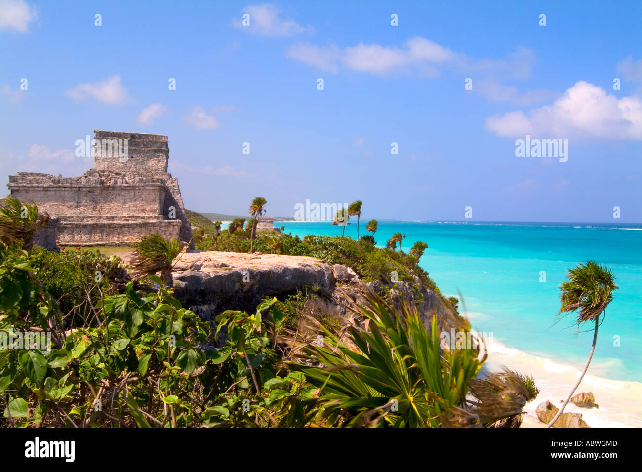 The Famous Tulum Ruins and Landmark of Mexico and the blue ocean Stock ...