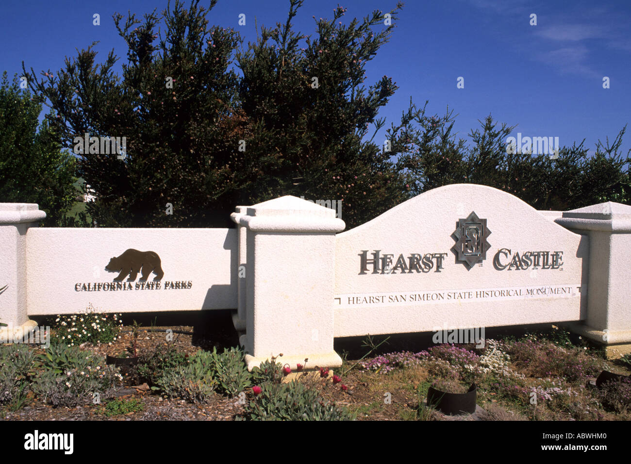 famous Hearst Castle sign for home of Hearst Family in San Simeon ...