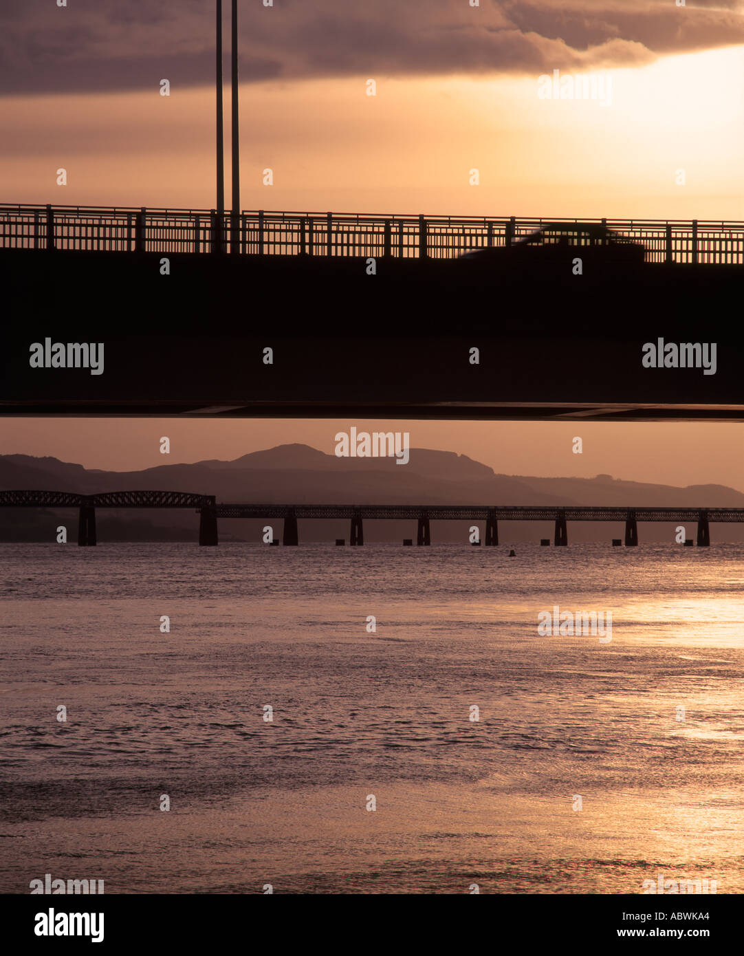 The Tay Road and Rail bridges across the Firth of Tay, Dundee, Scotland ...