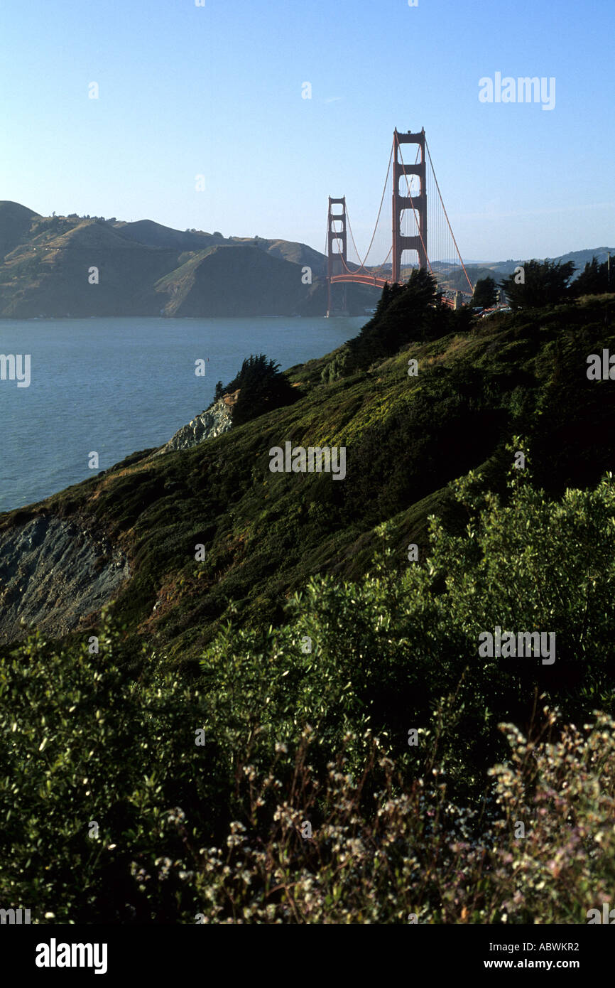 Famous Golden Gate Bridge landmark on bay in San Francisco California ...