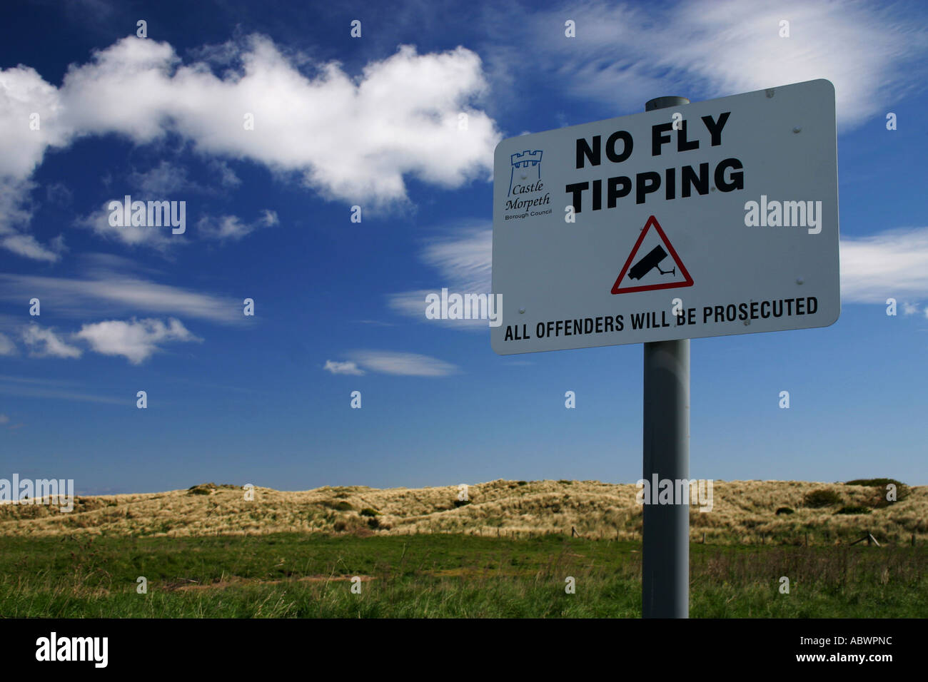 No Fly Tipping Sign by the east coast of Northumberland near Druridge ...