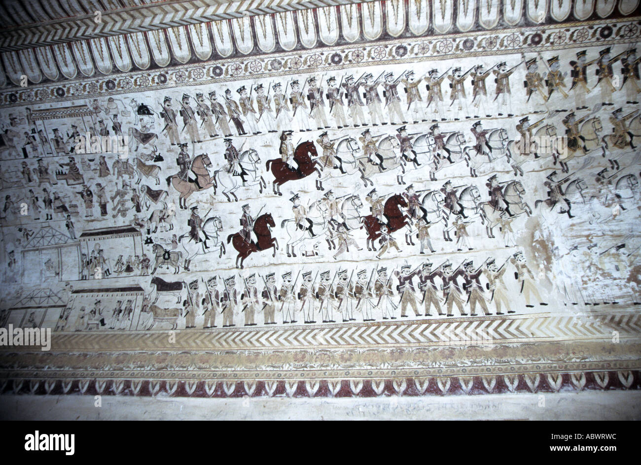 16th century wall paintings at the Raj Mahal Palace Fort,Orcha ,Madhya ...