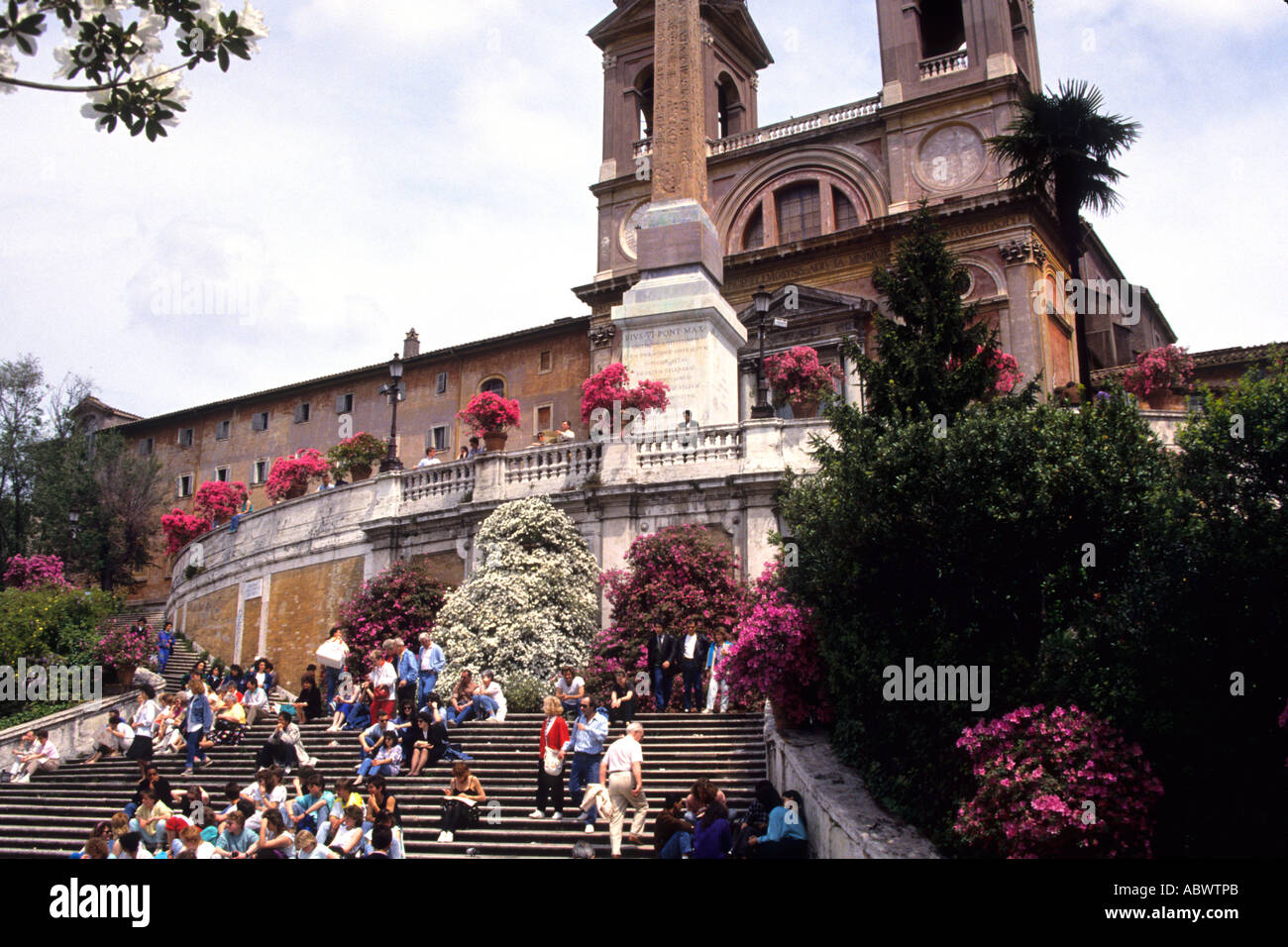 Famous Spanish steps with flowers in the middle of Roma Rome Italy ...