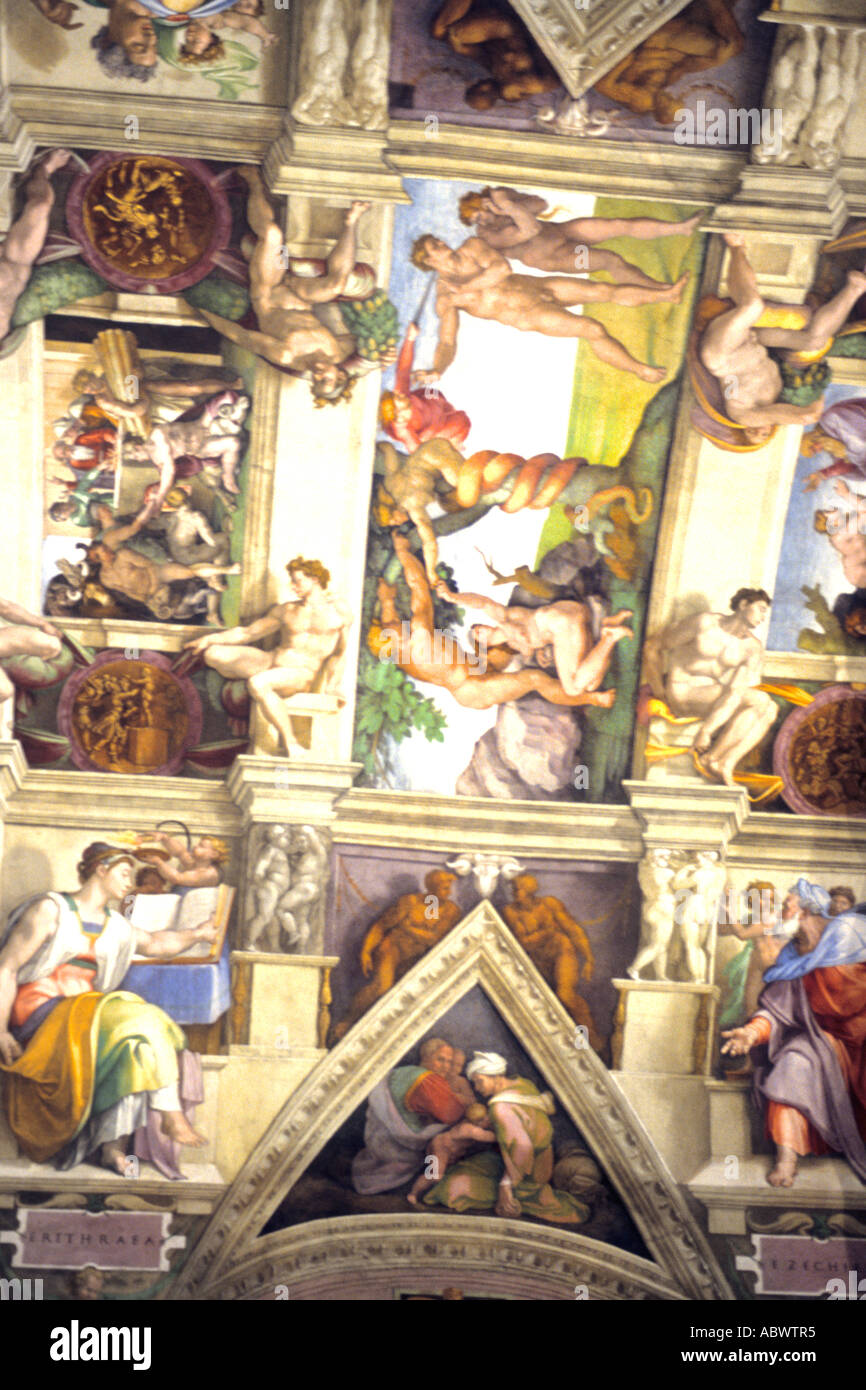 Beautiful painting of the ceiling of the Sistene Chapel in the Vatican ...