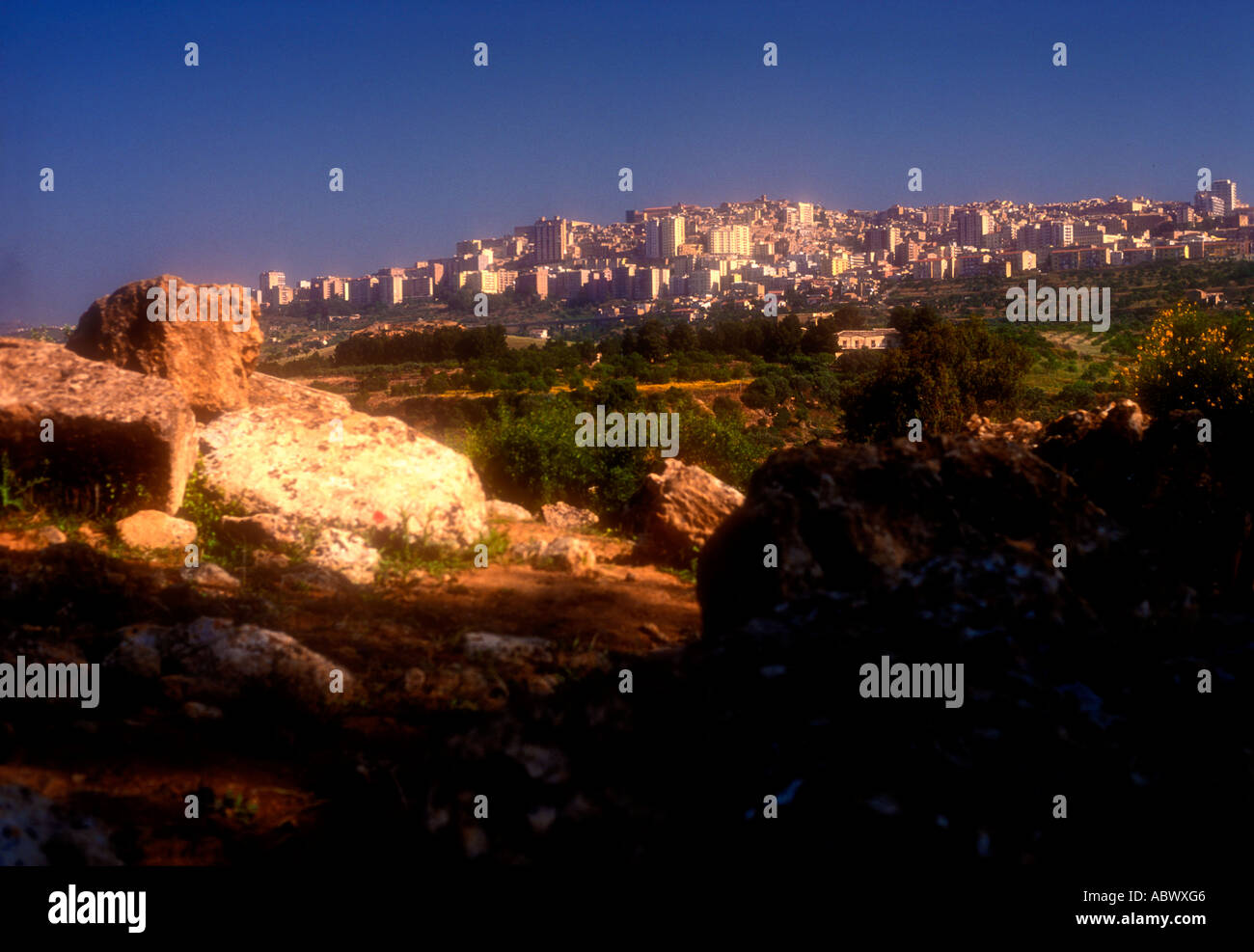 The Town of Agrigento photographed from the Valley of the Temples ...