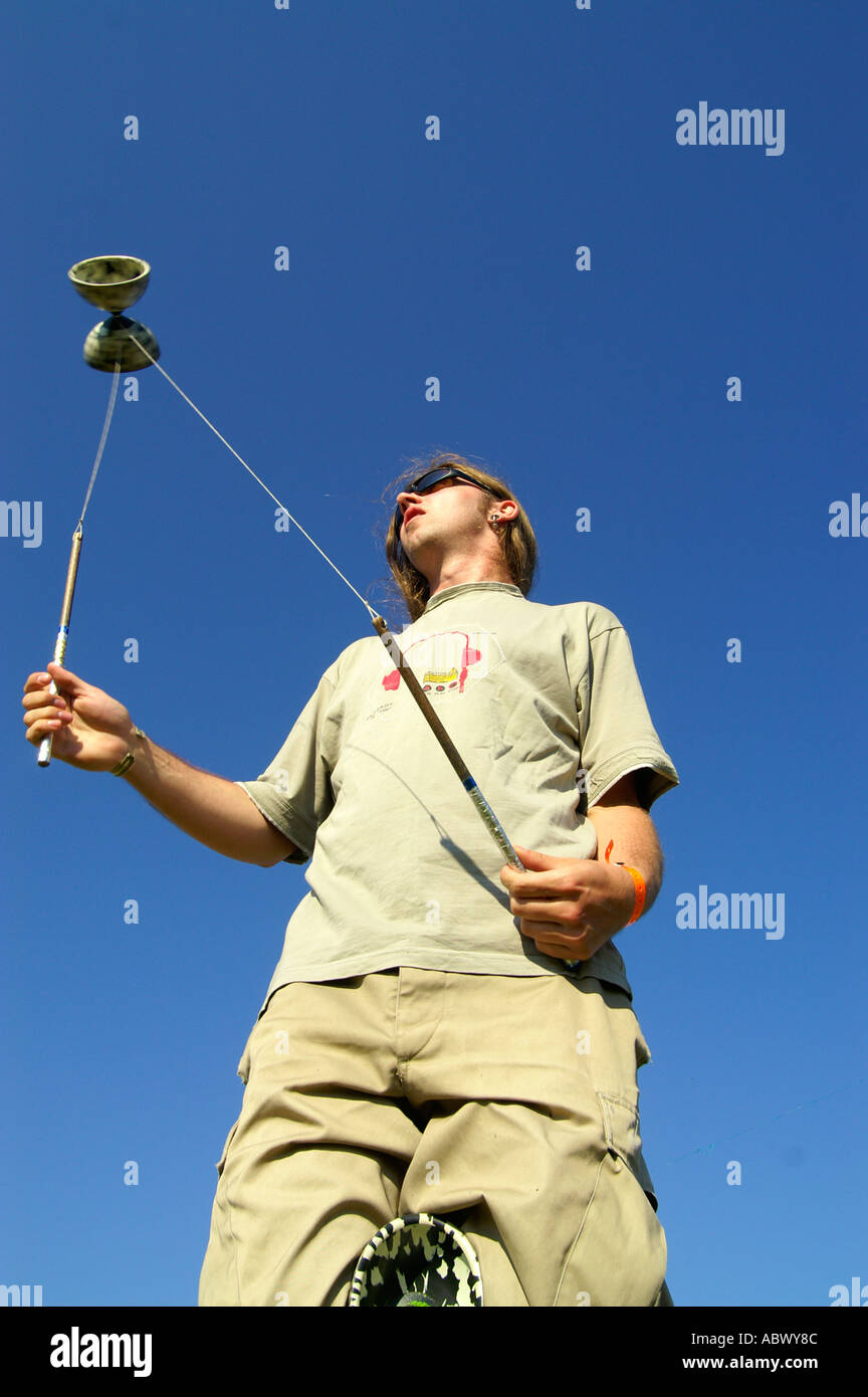 Man Dancing at Lipovec HillTop Festival rave party, diabolo juggling ...