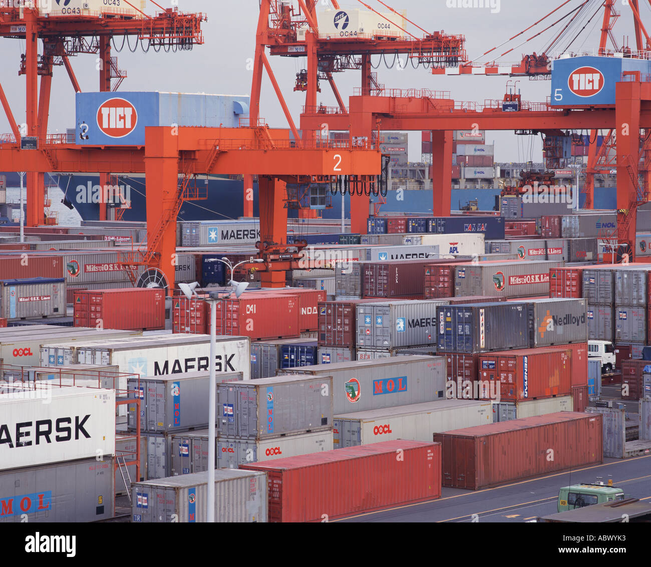 Huge cranes and containers at dock Stock Photo - Alamy