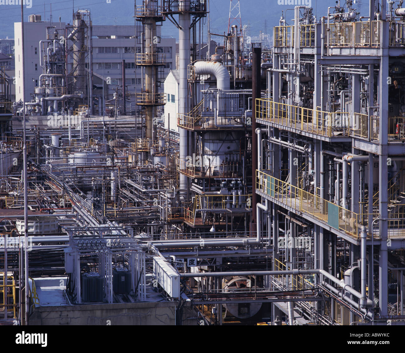 Side view of railings and pipes in an industrial plant Stock Photo - Alamy