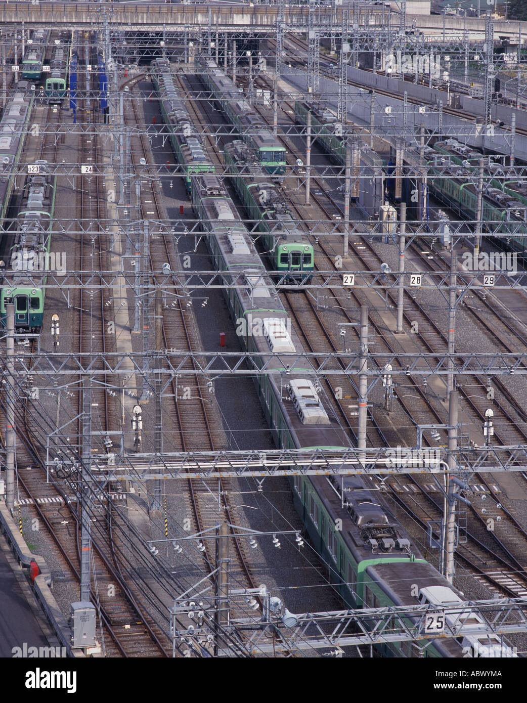 Arial view of electric trains Stock Photo - Alamy