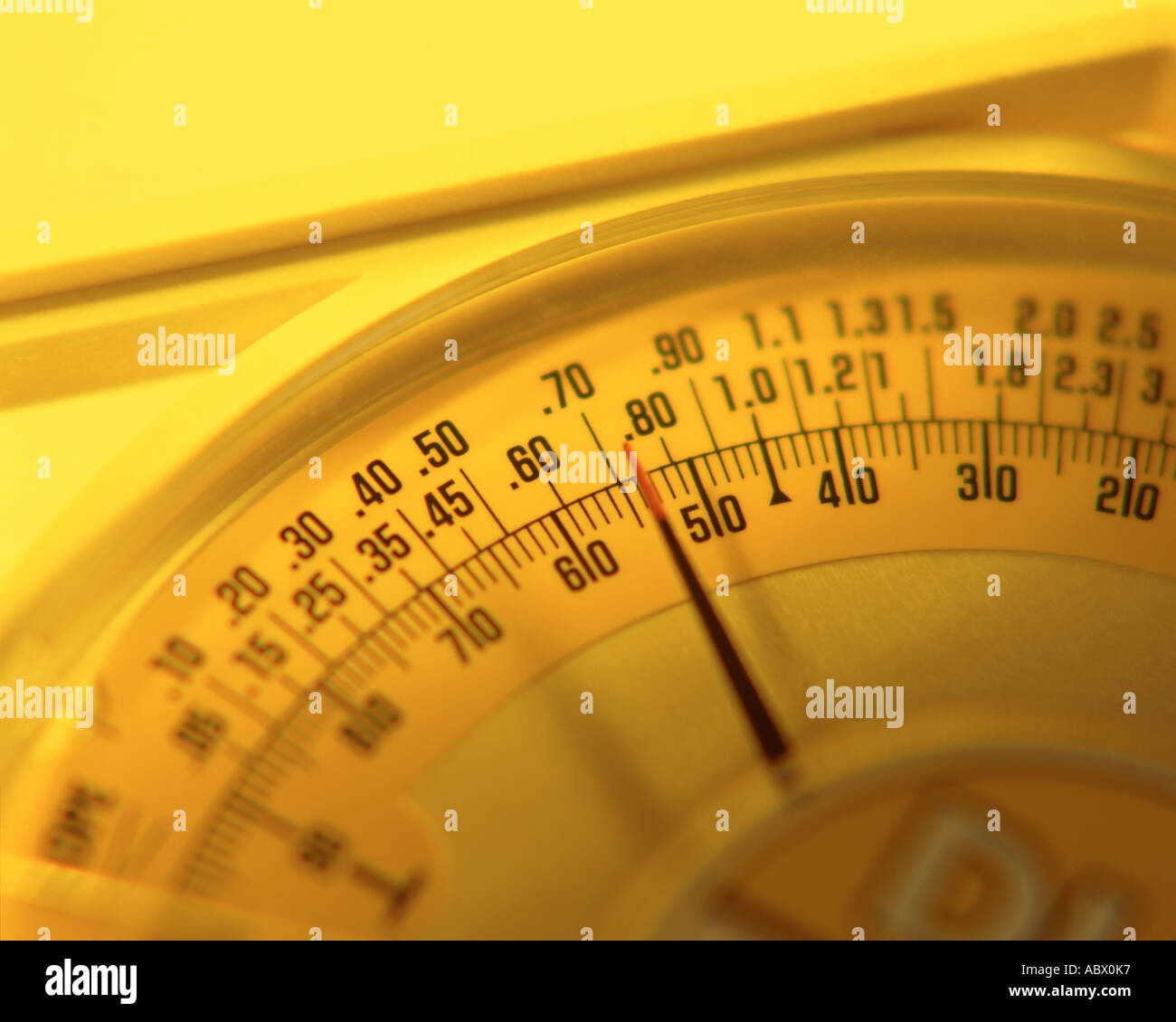 A needle calibrated over a circular scale showing readings Stock Photo ...