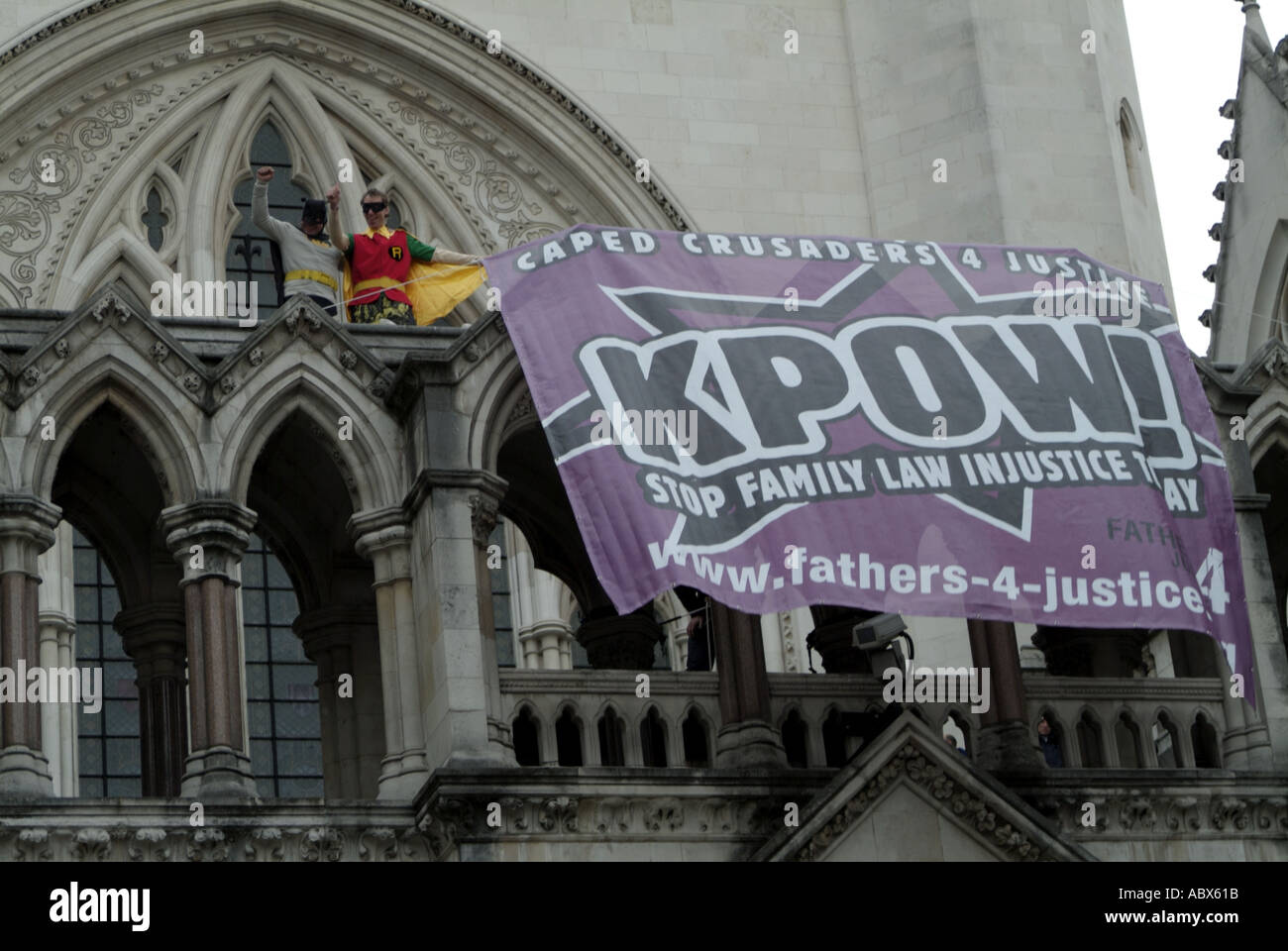 Batman and Robin protest on the roof of the Royal Courts of Justice ...