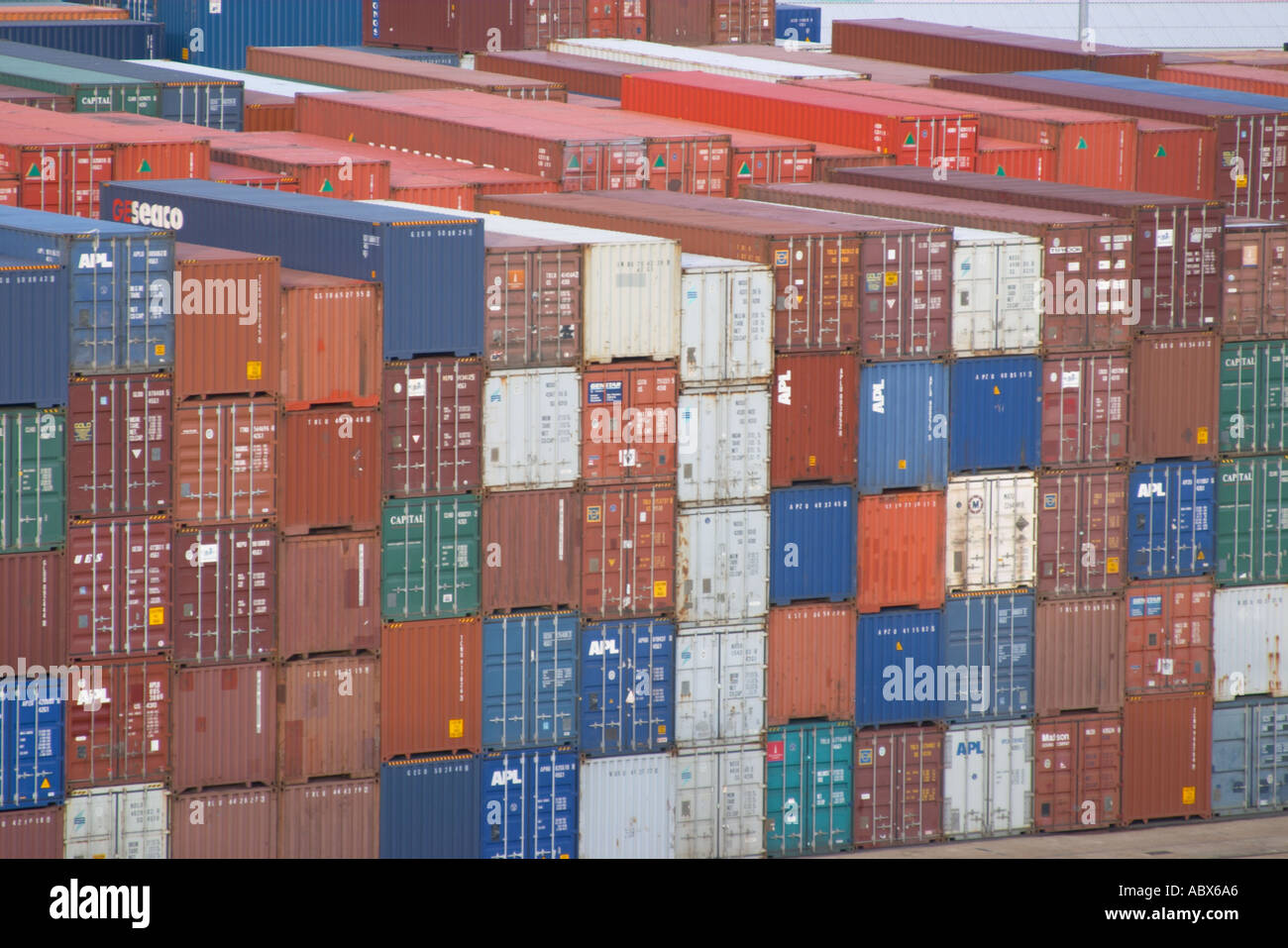 Containers stacked ready for shipping Stock Photo - Alamy