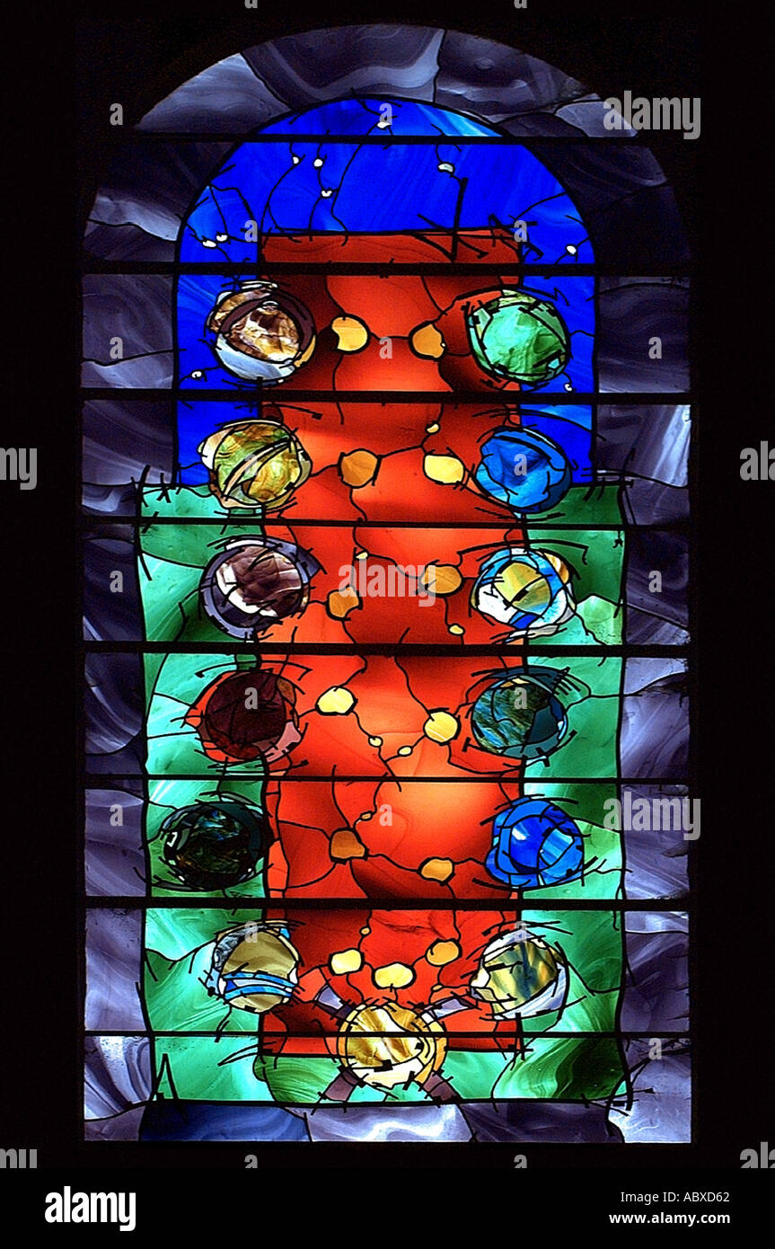 Modern Stained Glass window in Durham Cathedral England JMH0385 Stock ...