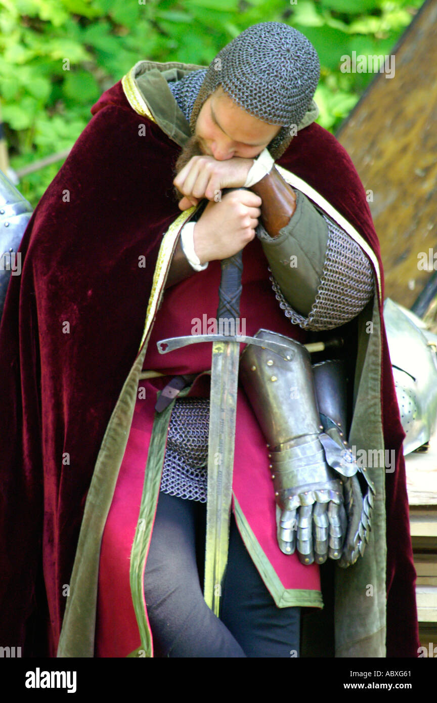 Resting Armiger sleeping medieval knight outdoors Stock Photo - Alamy