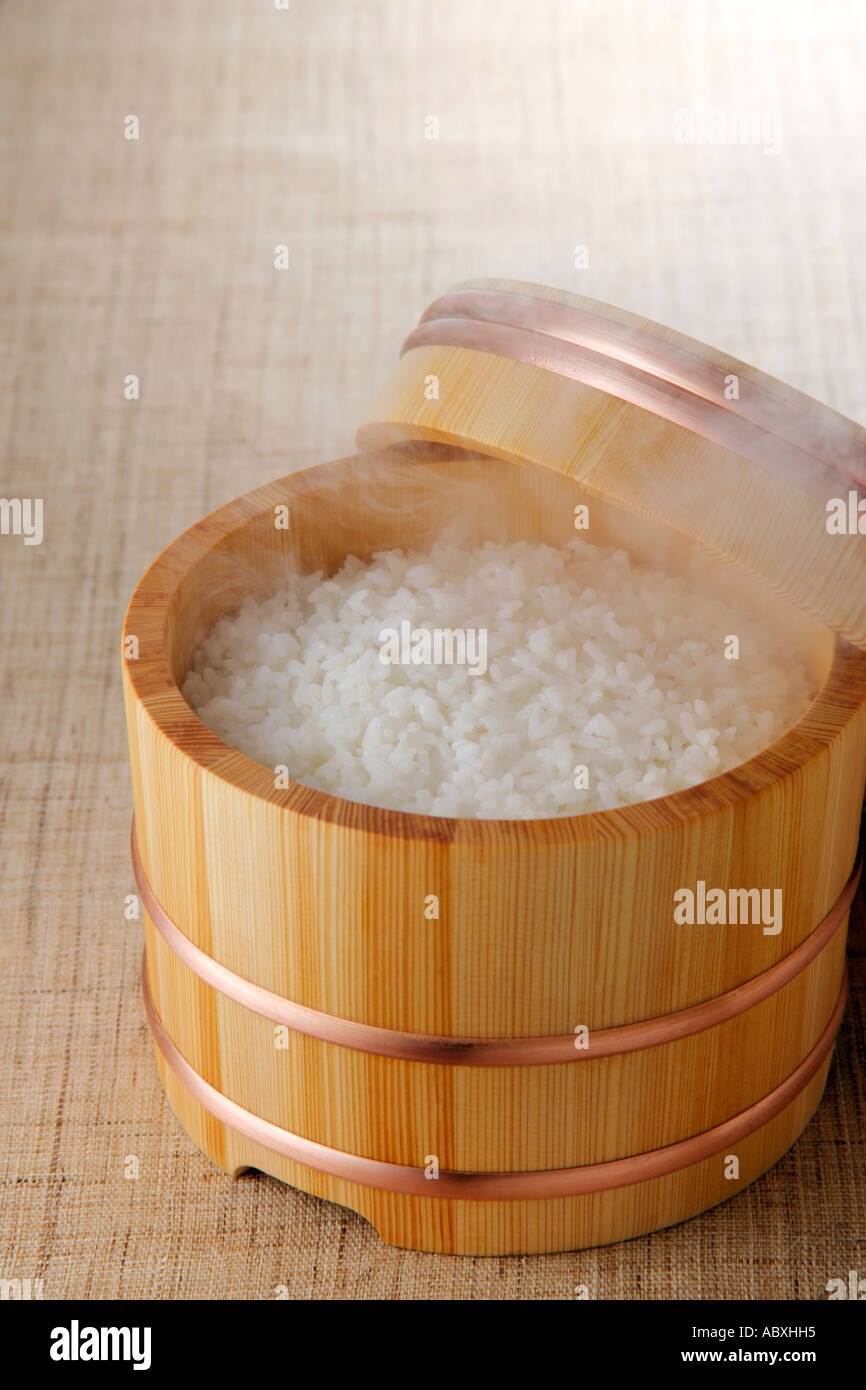 Steamed rice in a bamboo tub Stock Photo - Alamy