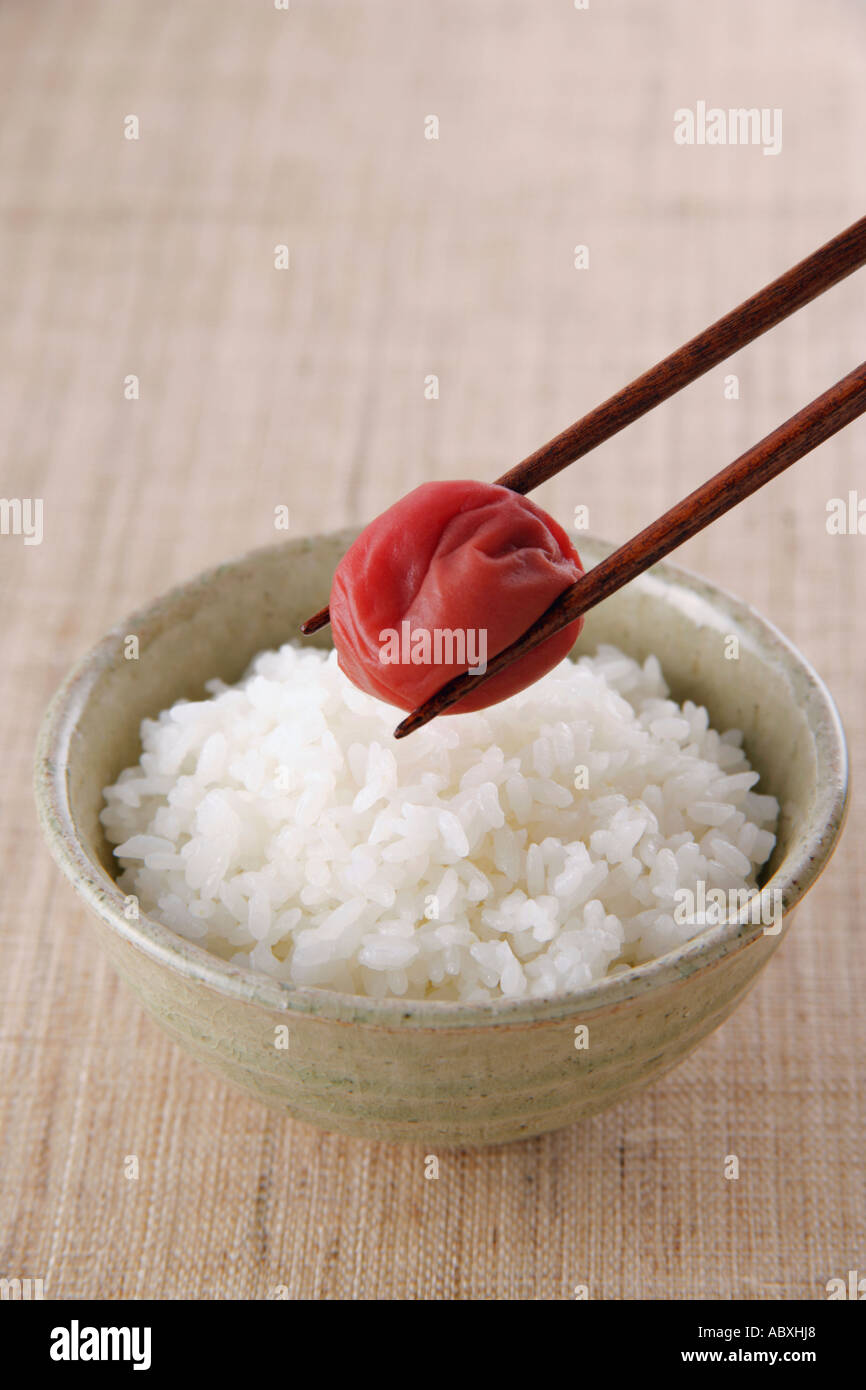Pickled plum and steamed rice Stock Photo - Alamy