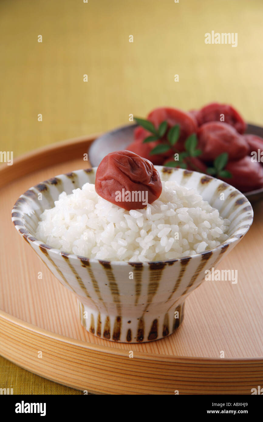 Pickled plum and steamed rice Stock Photo - Alamy