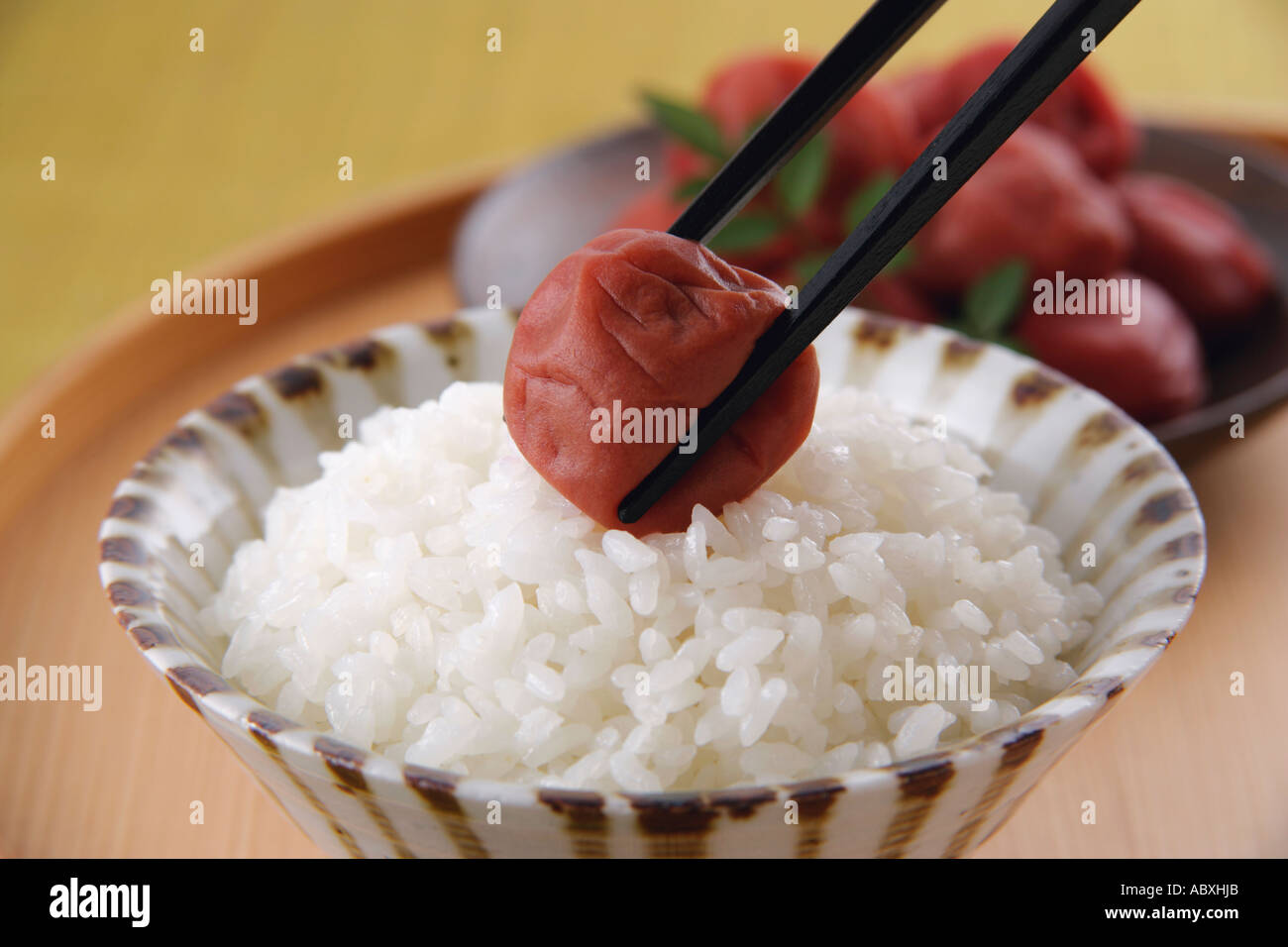 Pickled plum and steamed rice Stock Photo - Alamy