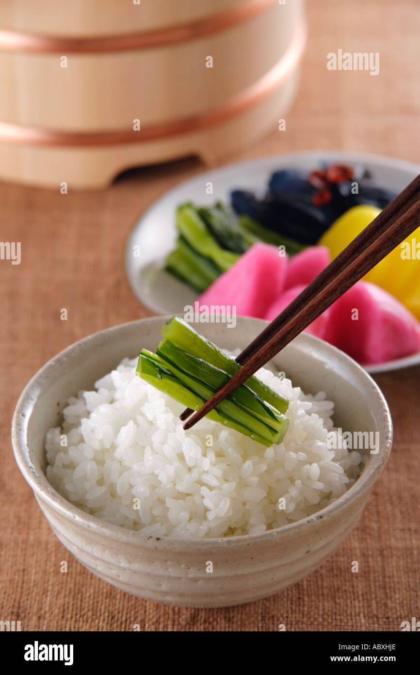 Steamed rice and pickles Stock Photo - Alamy