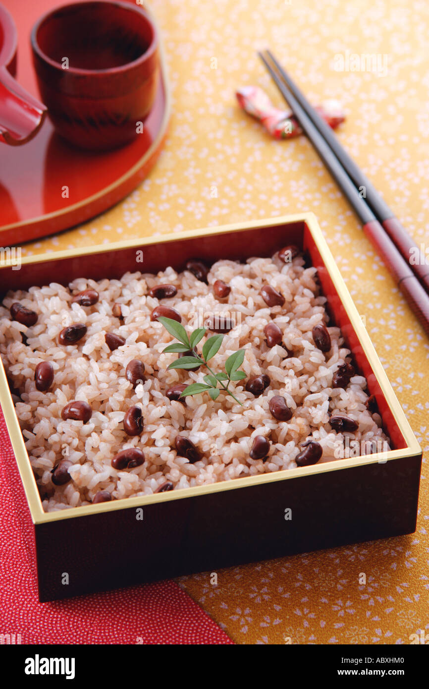 Steamed red rice with beans Stock Photo - Alamy