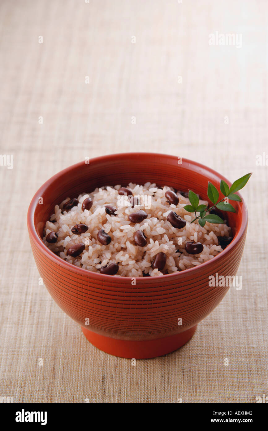 Steamed red rice in a rice bowl Stock Photo - Alamy