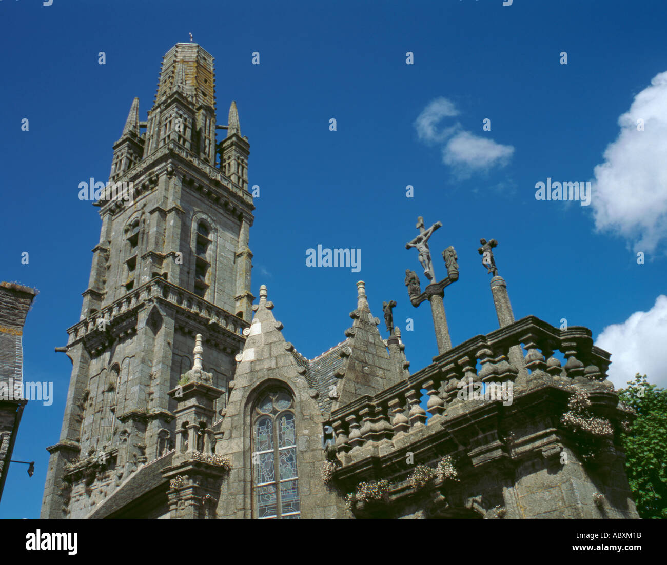 Entrance Calvaire and Church spire, Lampaul-Guimiliau, near Landivisiau ...