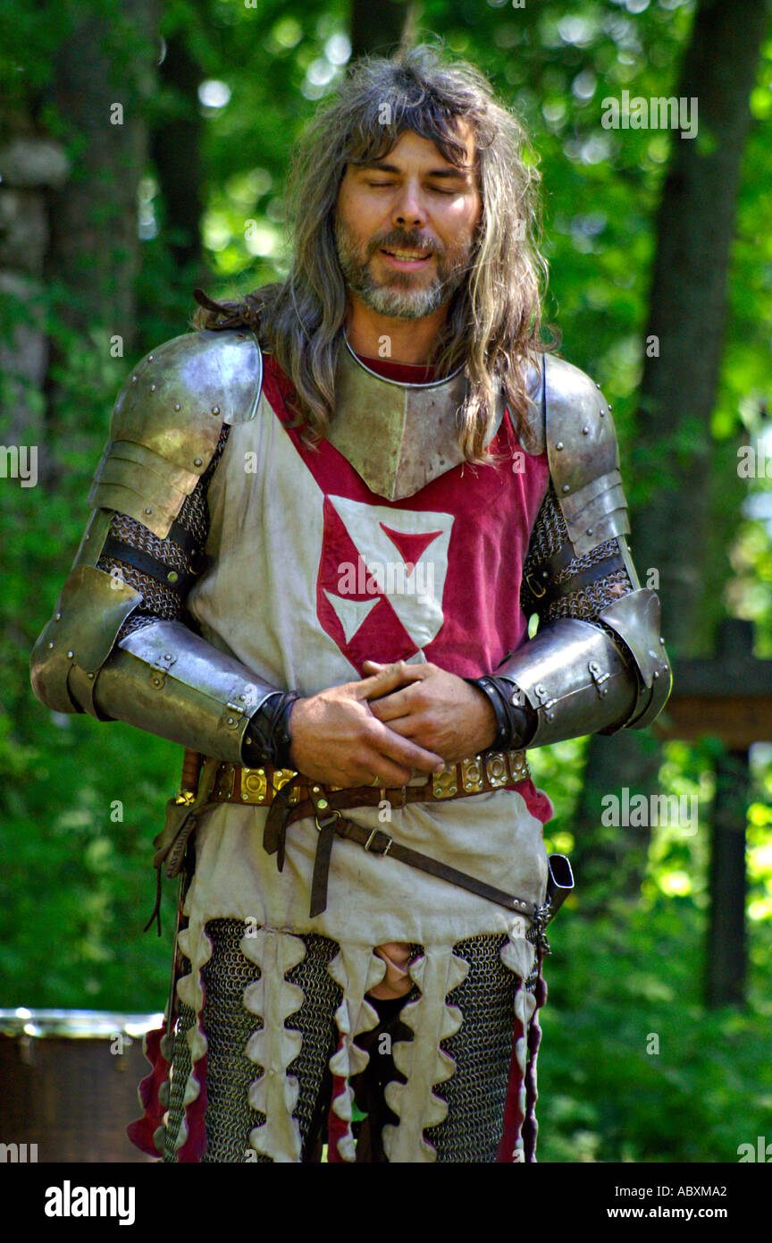 Gothic Knight standing in forest, dressed in metal plate armour, face ...