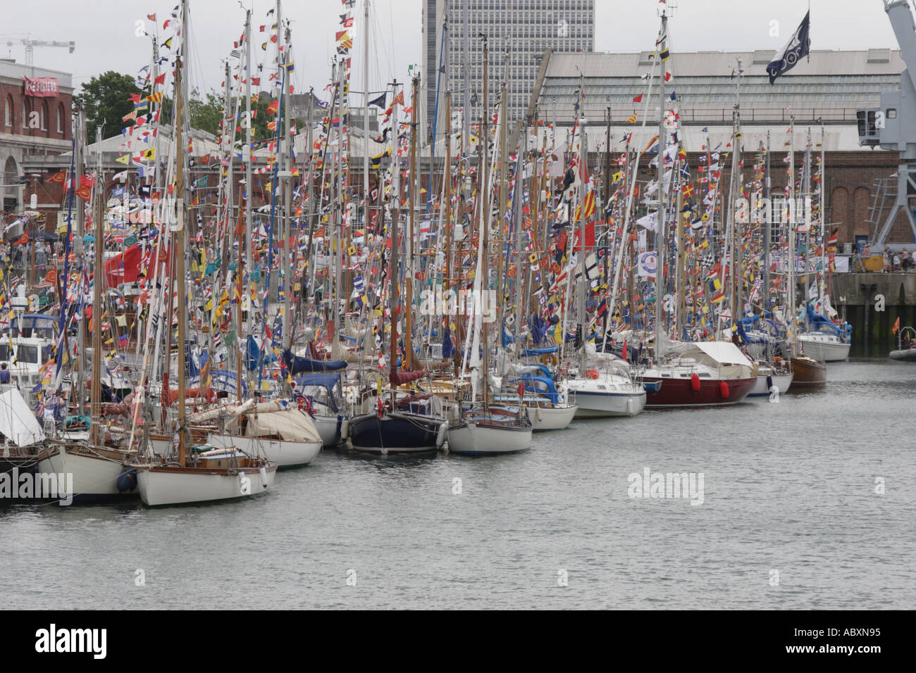 Flotilla of small sailing craft in No 2 Basin Portsmouth Dockyard ...