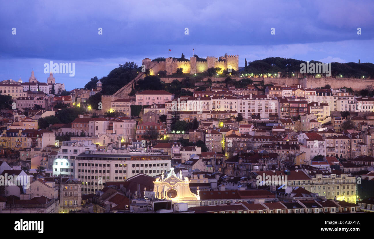 Castelo de Sao Jorge and Mouraria district Lisbon Portugal Night view ...