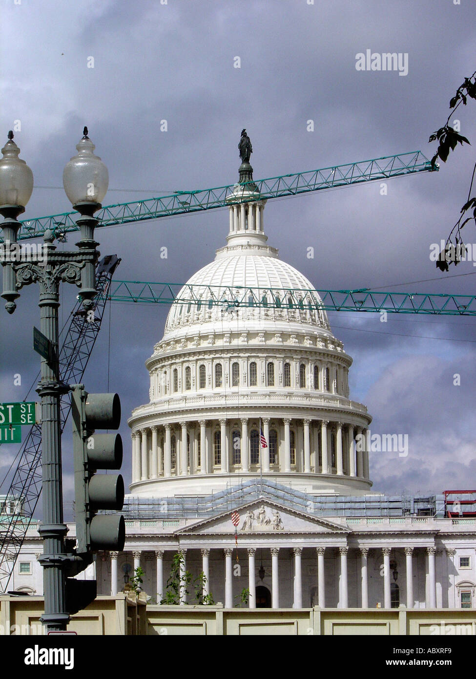 United States Capitol Building With Construction Cranes Washington DC ...