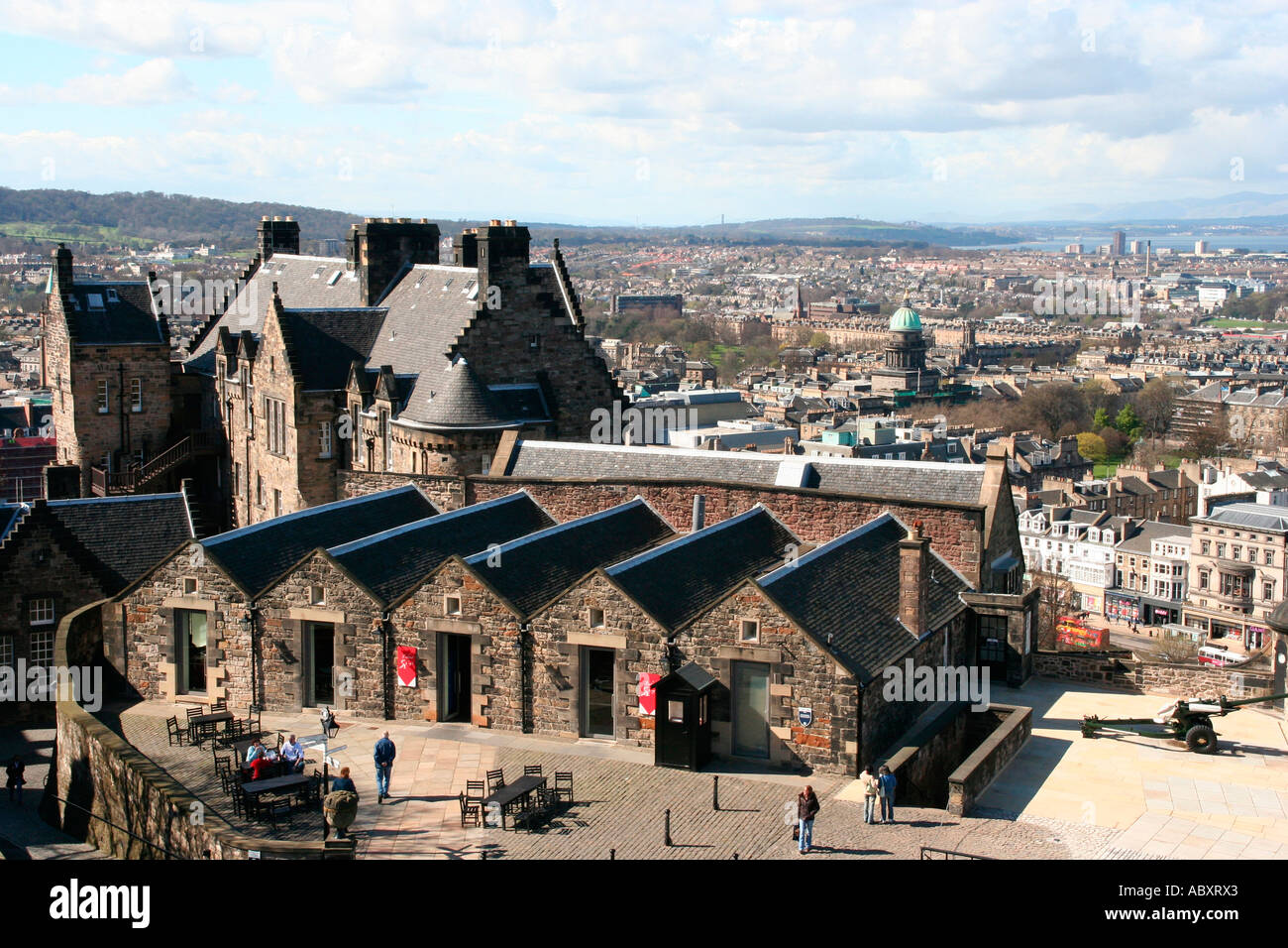Edinburgh castle barracks view over city beyond scotland summer tourism ...