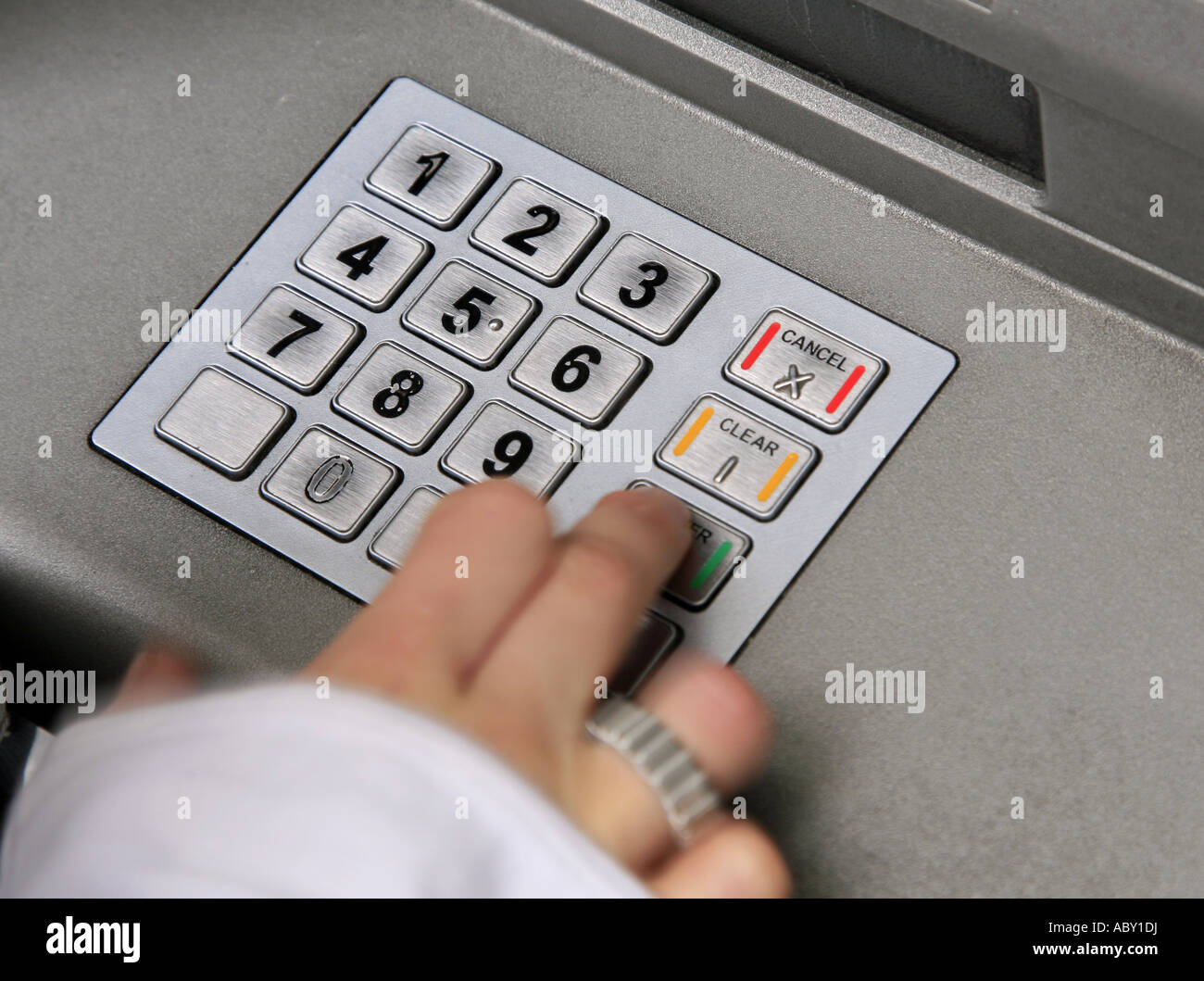 Female hand operating PIN keypad of a bank cash machine Stock Photo - Alamy