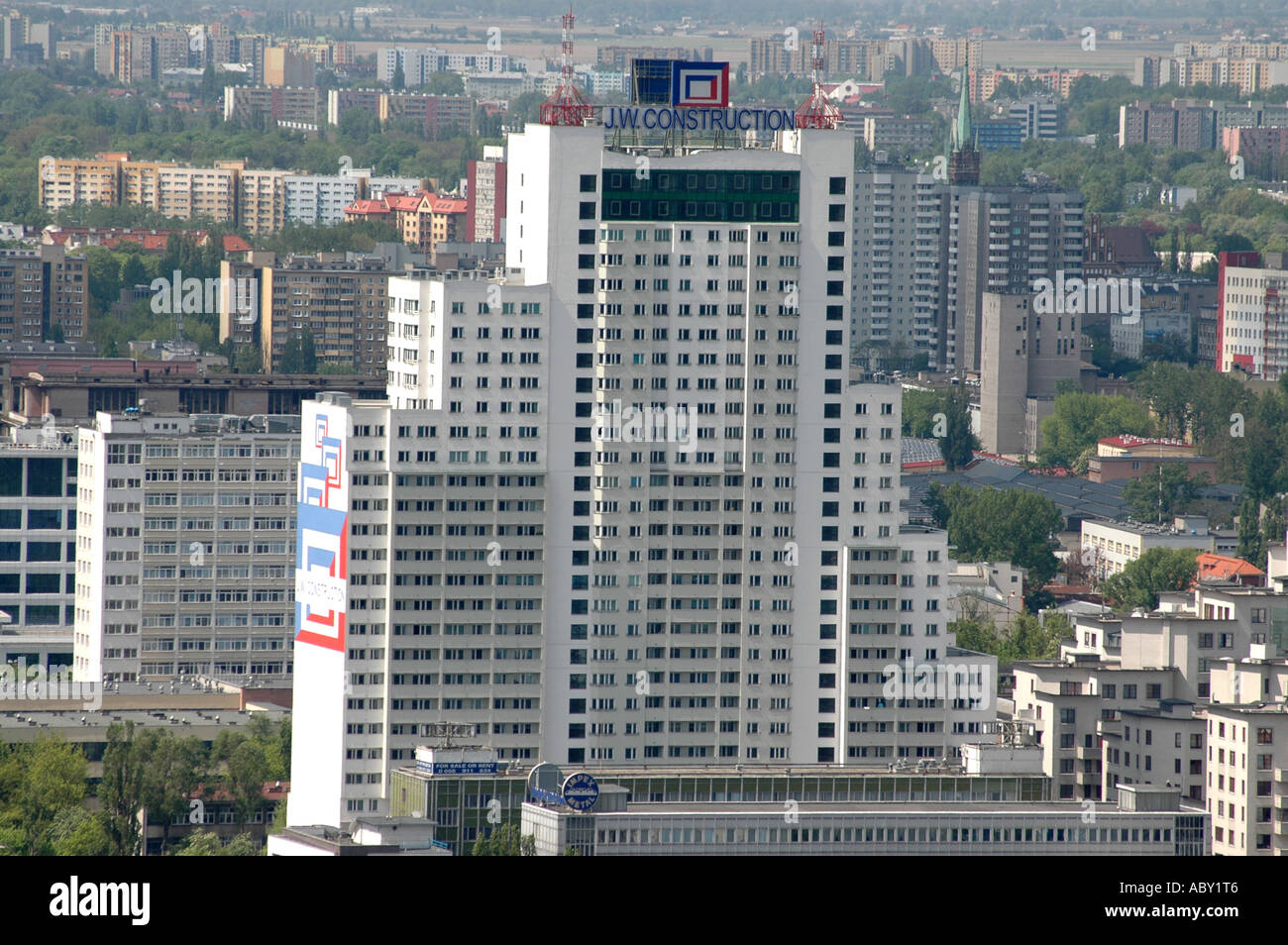 Poland warsaw panorama with JW Construction development company ...