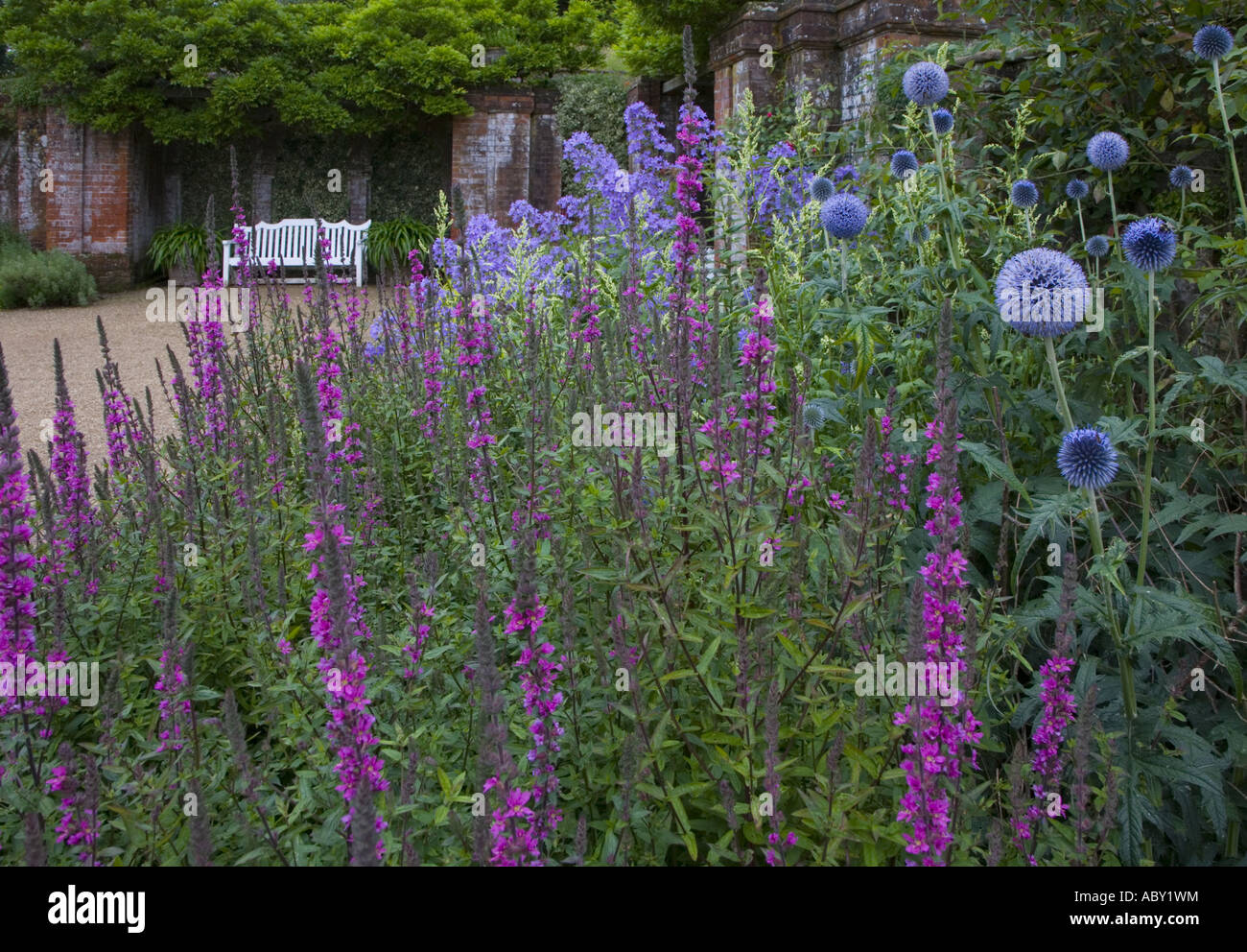 Flower Borders & Seat Norfolk UK Stock Photo - Alamy