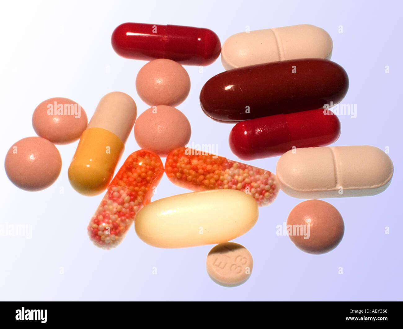 Different pharma products with diverse colours and sizes Stock Photo ...