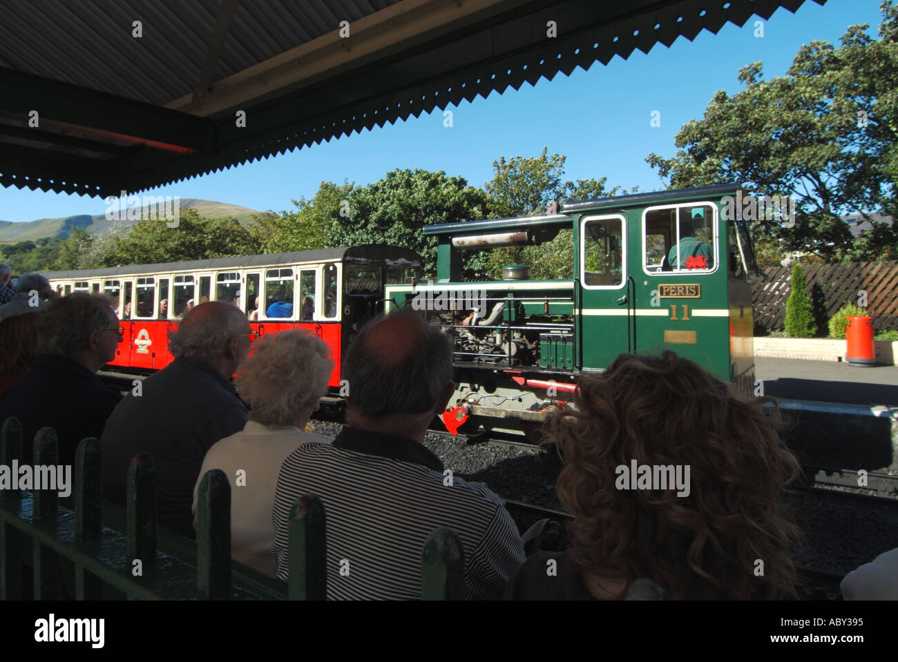 Snowdon mountain railway terminus station back view of passengers ...