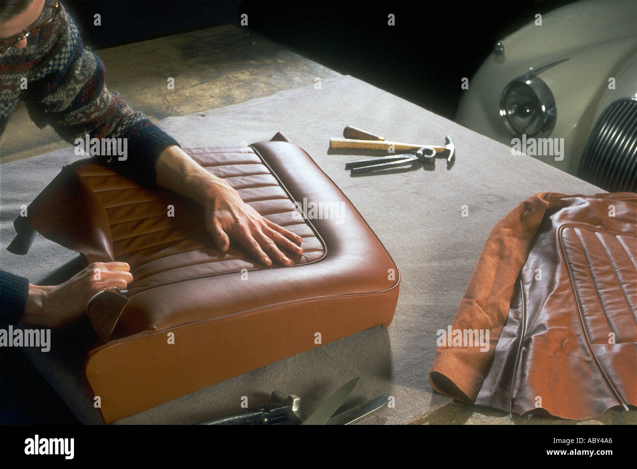 Restoring leather seat upholstery car hi-res stock photography and ...