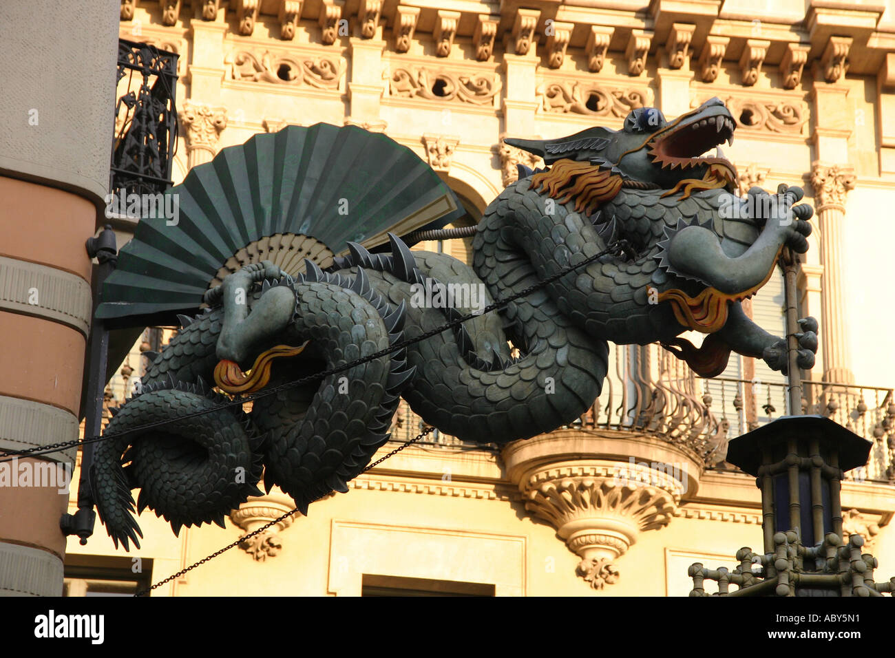 Dragon Statue on Street Corner La Rambla Barcelona Stock Photo - Alamy
