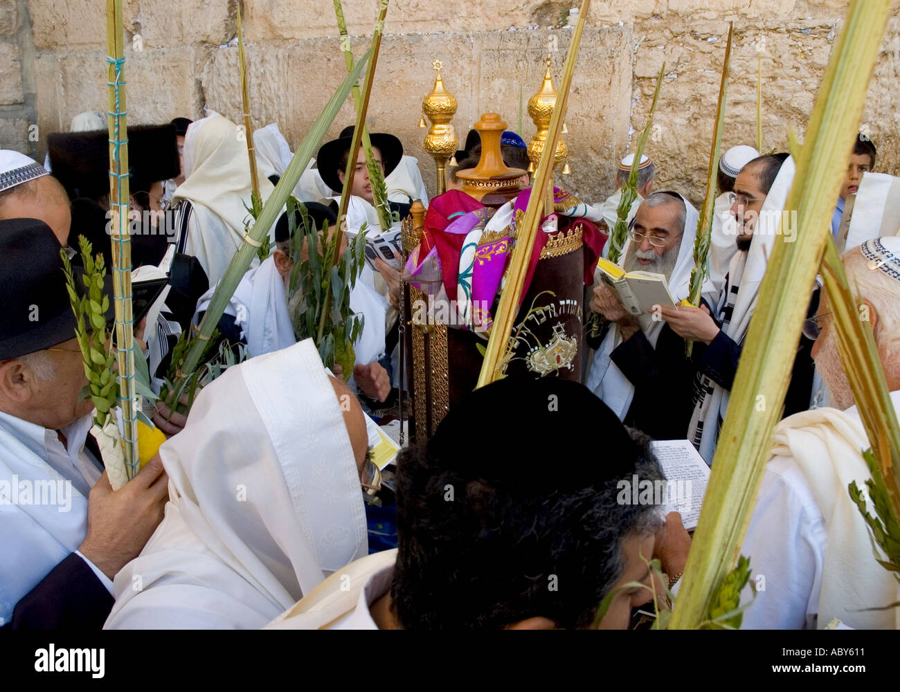 Israel Jerusalem Old City western Wall group of jews praying with ...