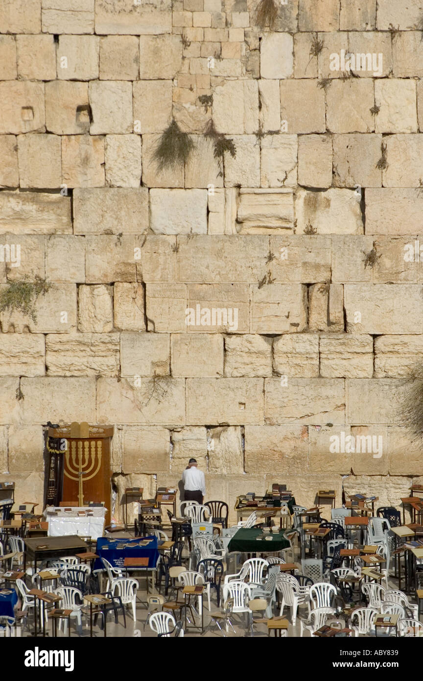 Israel Jerusalem Old City Western Wall elevated view with many chairs a ...